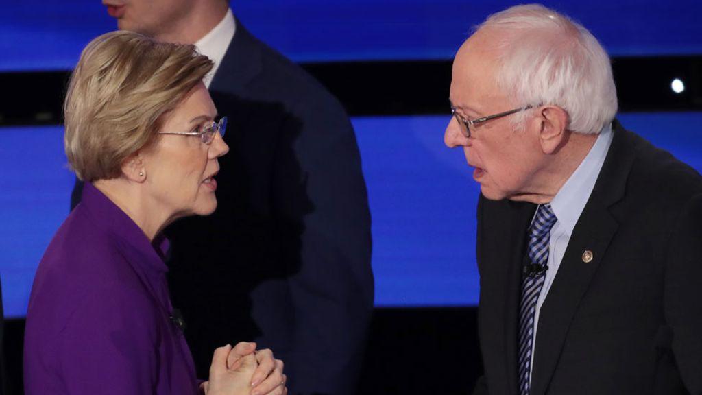 Demokrat Parti başkan aday adayları Bernie Sanders ve Elizabeth Warren ...