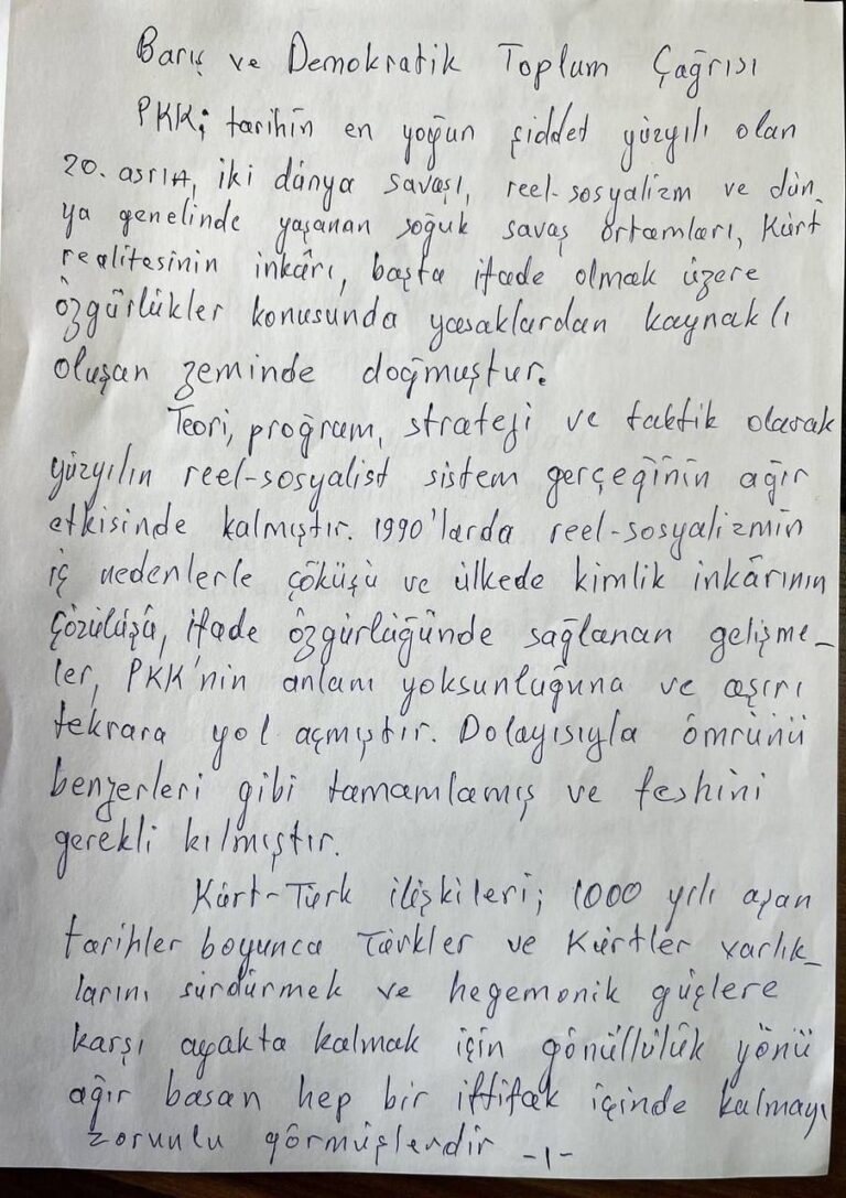 Öcalan'dan tarihi çağrı: "PKK kendini feshetsin" - canlı oku - Medyascope